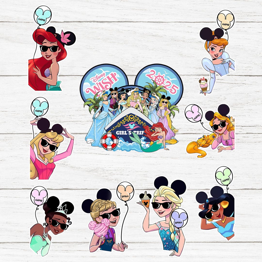 Custom All Princess Characters Girls Trip Cruise Line Magnet, Princess ...