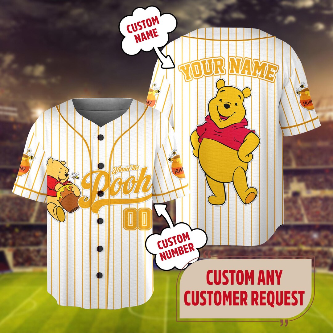 Custom Winnie the Pooh Bear Baseball Jersey, Custom Pooh Bear Kid Youth ...