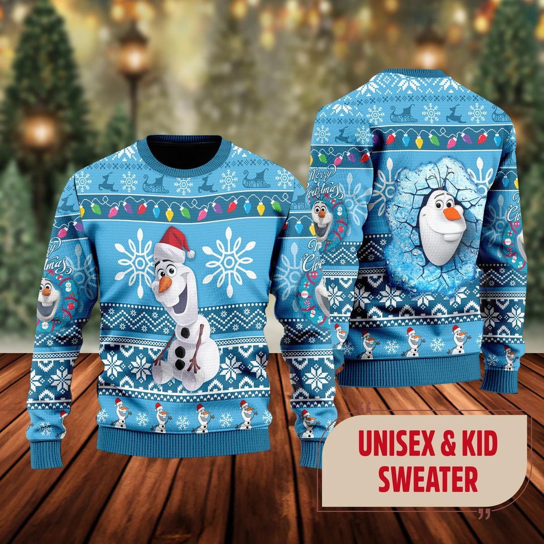 Olaf Snowman Ugly Christmas Sweater, Frozen Movie Xmas Sweatshirt, Olaf ...