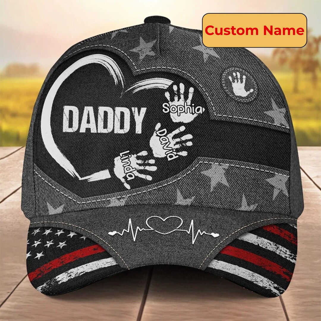 Personalized Daddy Kids Handprints Classic Cap, Custom Father's Day ...