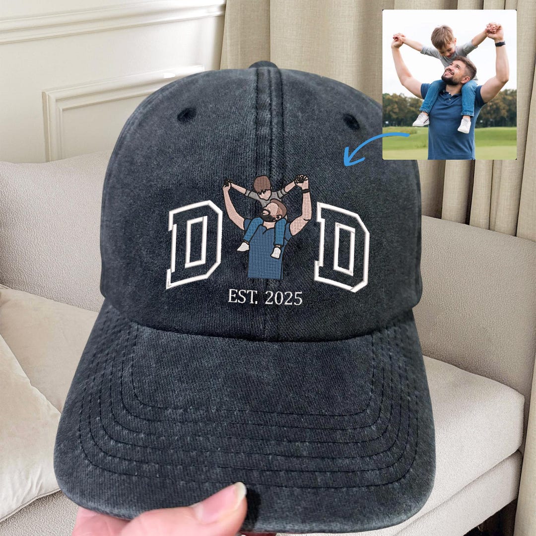 Custom Photo Embroidered Dad Hat, Embroidered Portrait Dad and Child ...