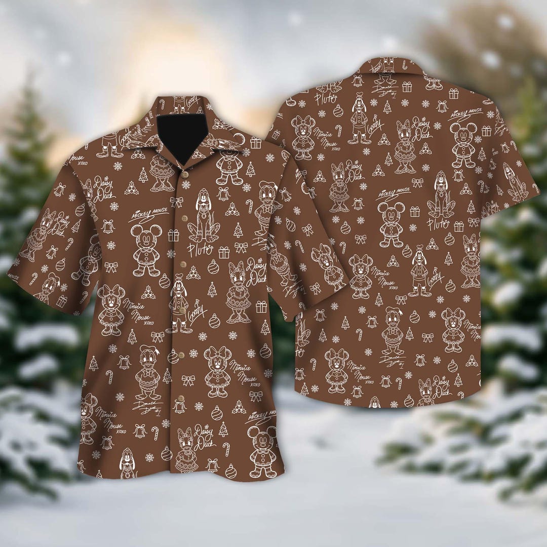 Disney Mickey and Friends Gingerbread Signatures Hawaiian Shirt ...