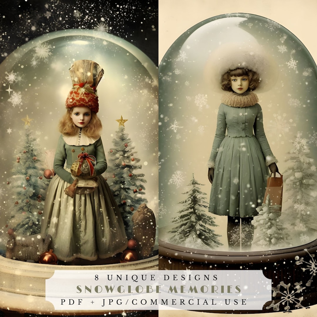 Vintage Snowglobe Memories, Christmas Snow Globe Junk Journal Cards ...