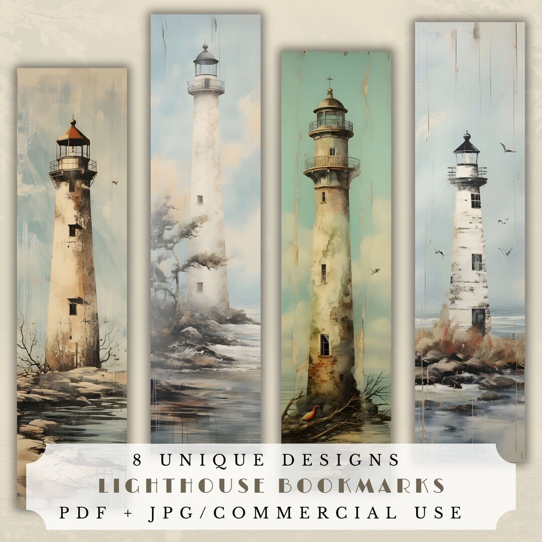 Lighthouse Bookmarks, Unique Distressed Art, Vintage Ephemera for Junk ...