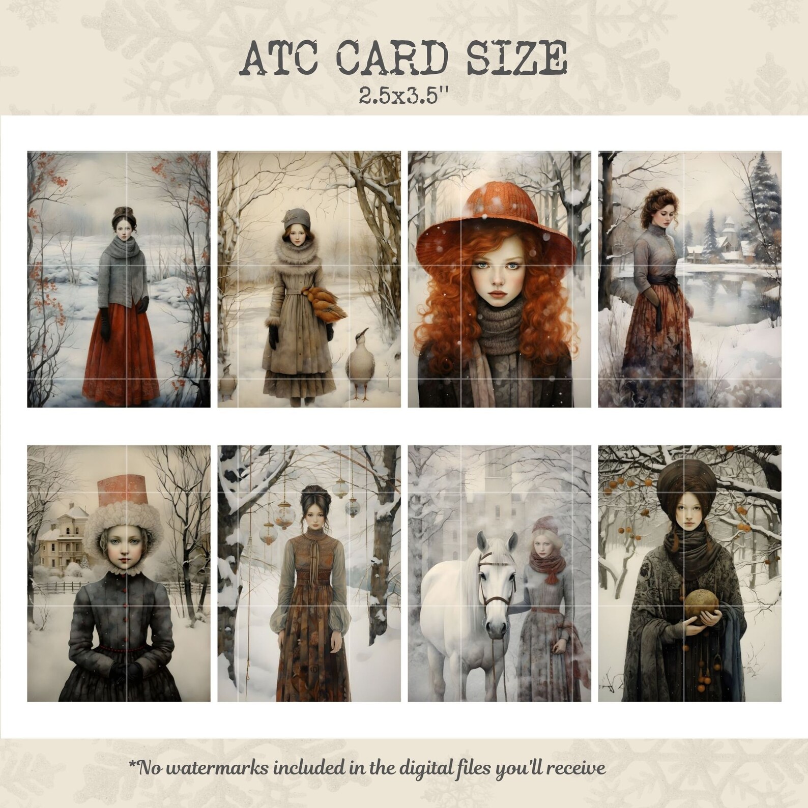 Winter Portrait Junk Journal Cards, Snowy Ephemera (digital Download ...