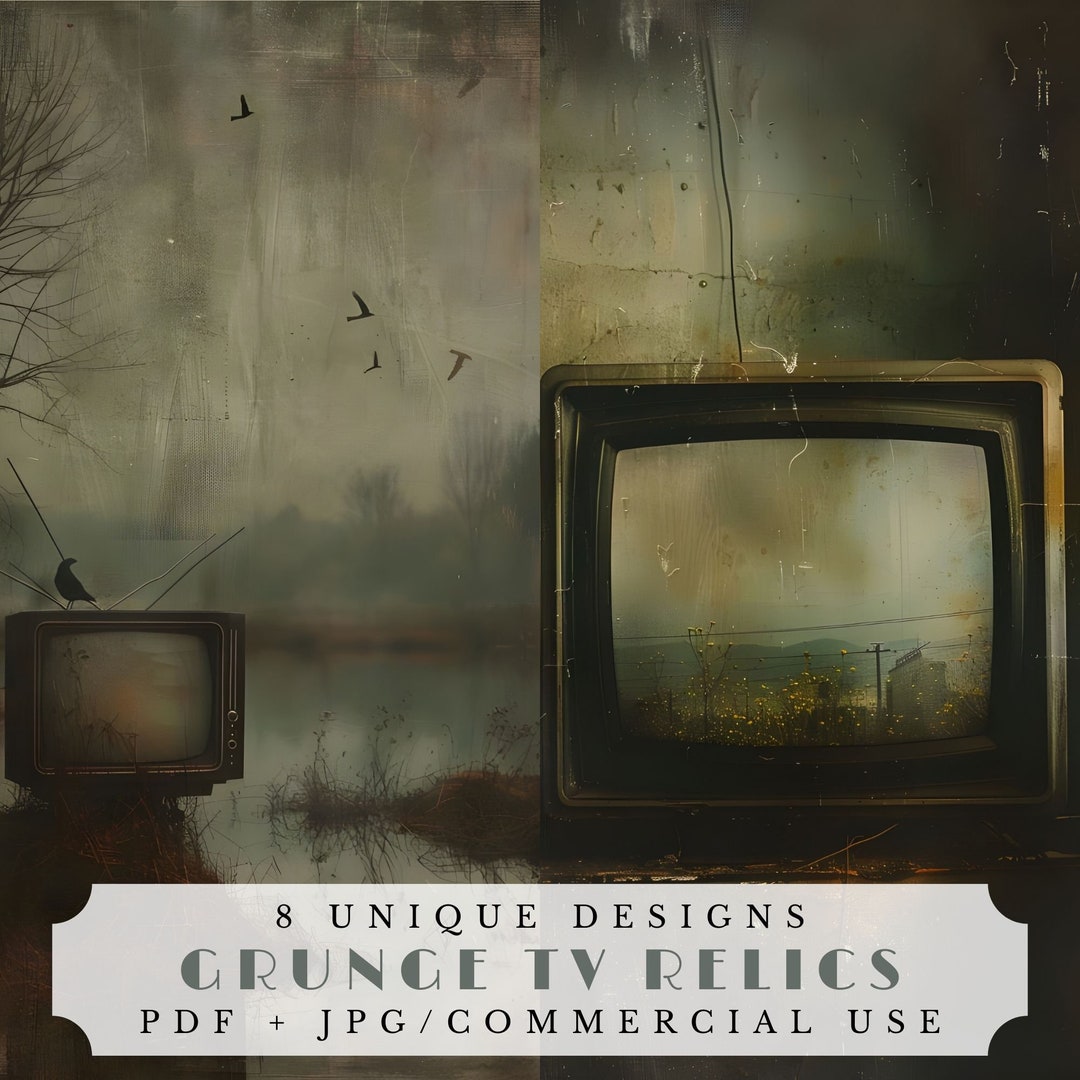 Grunge TV Relics, Moody Junk Journal Pages, Printable Scrapbook and ...