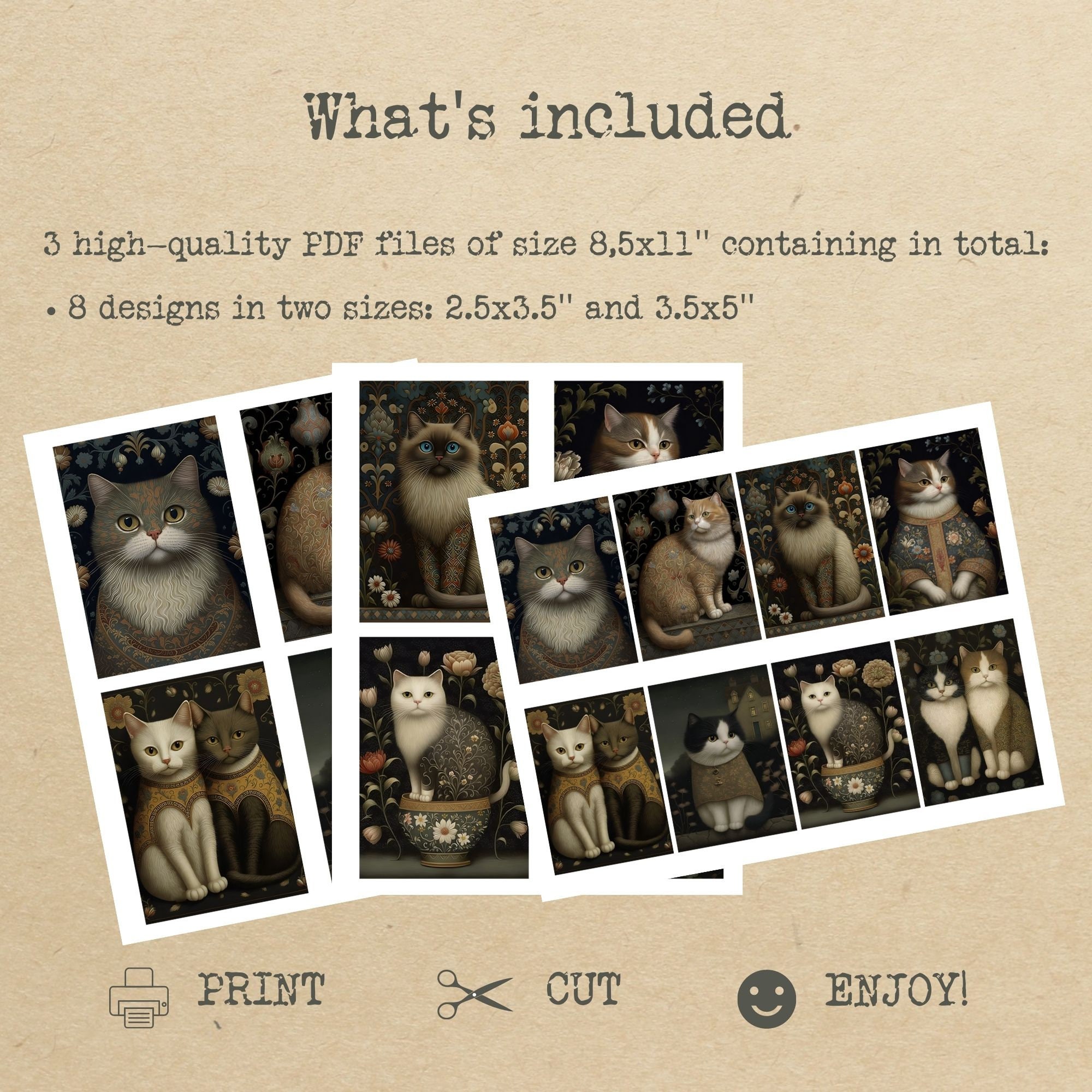 Cat Portraits ATC Cards for Junk Journal Printable Ephemera - Etsy
