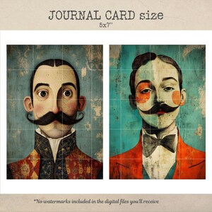 Mustache Parade, Whimsical Junk Journal Papers, Surreal Digital Collage ...