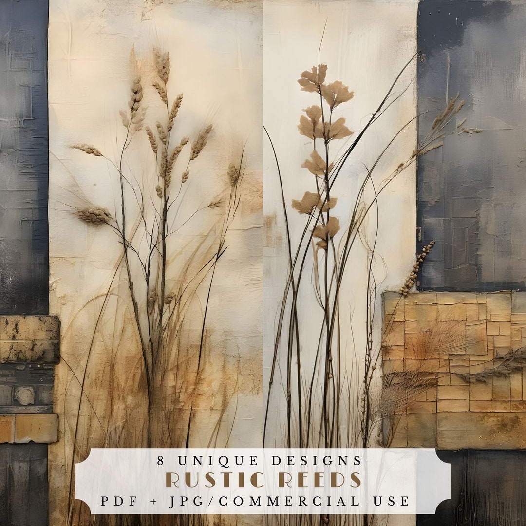Rustic Reeds Journaling Cards, Printable Dried Grass Ephemera for Junk ...