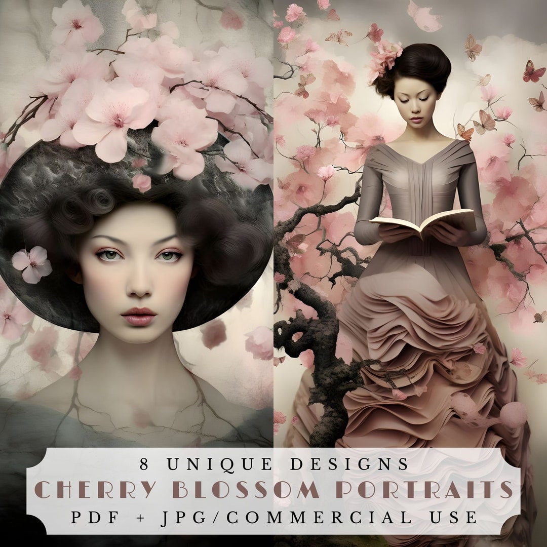 Cherry Blossom Portraits, Spring Ephemera, Junk Journal Pages (digital ...