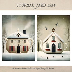 Winter Teapot Houses, Whimsical Christmas Junk Journal Papers, Digital ...
