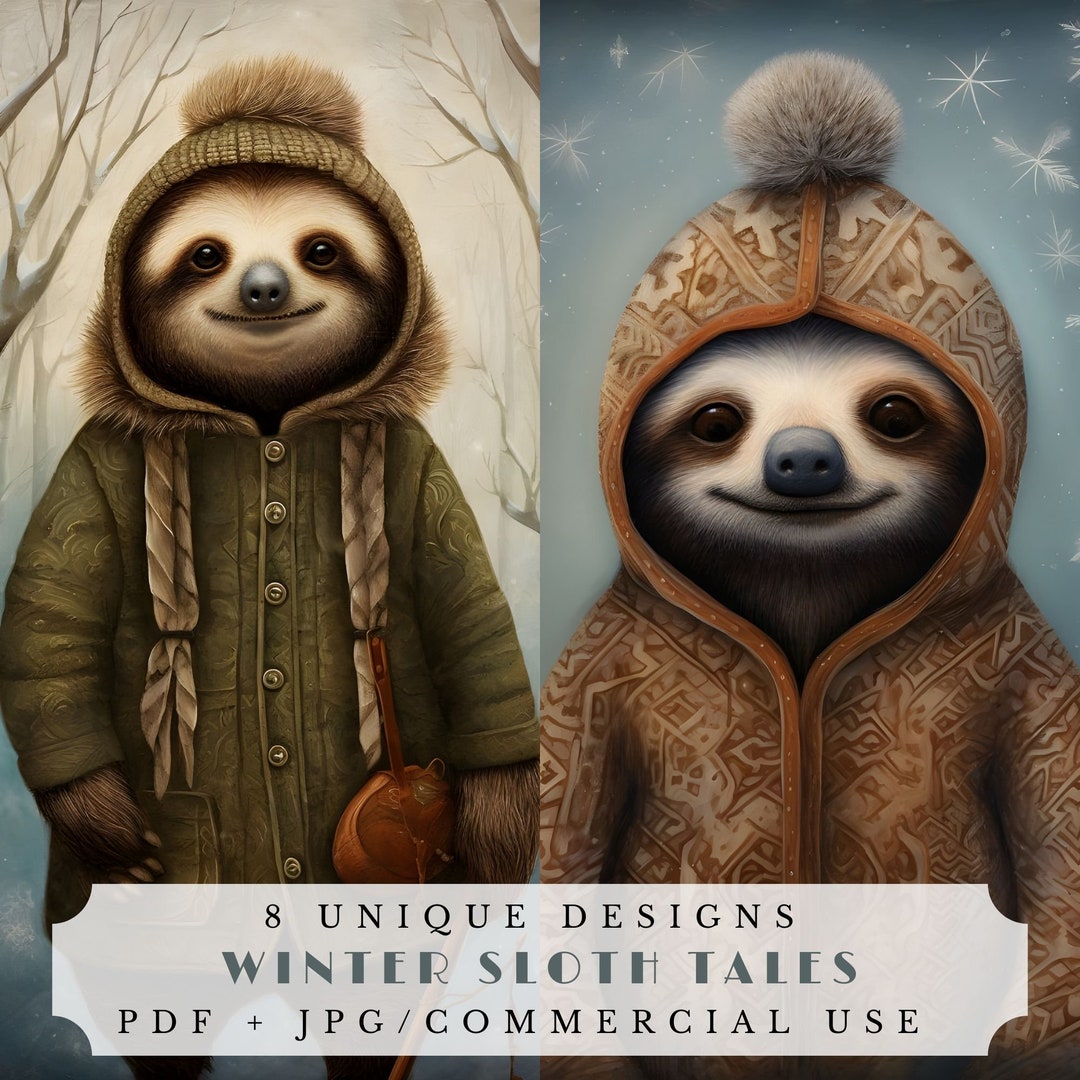 Winter Sloth Tales, Winter Junk Journal Pages, Unique Printable ...