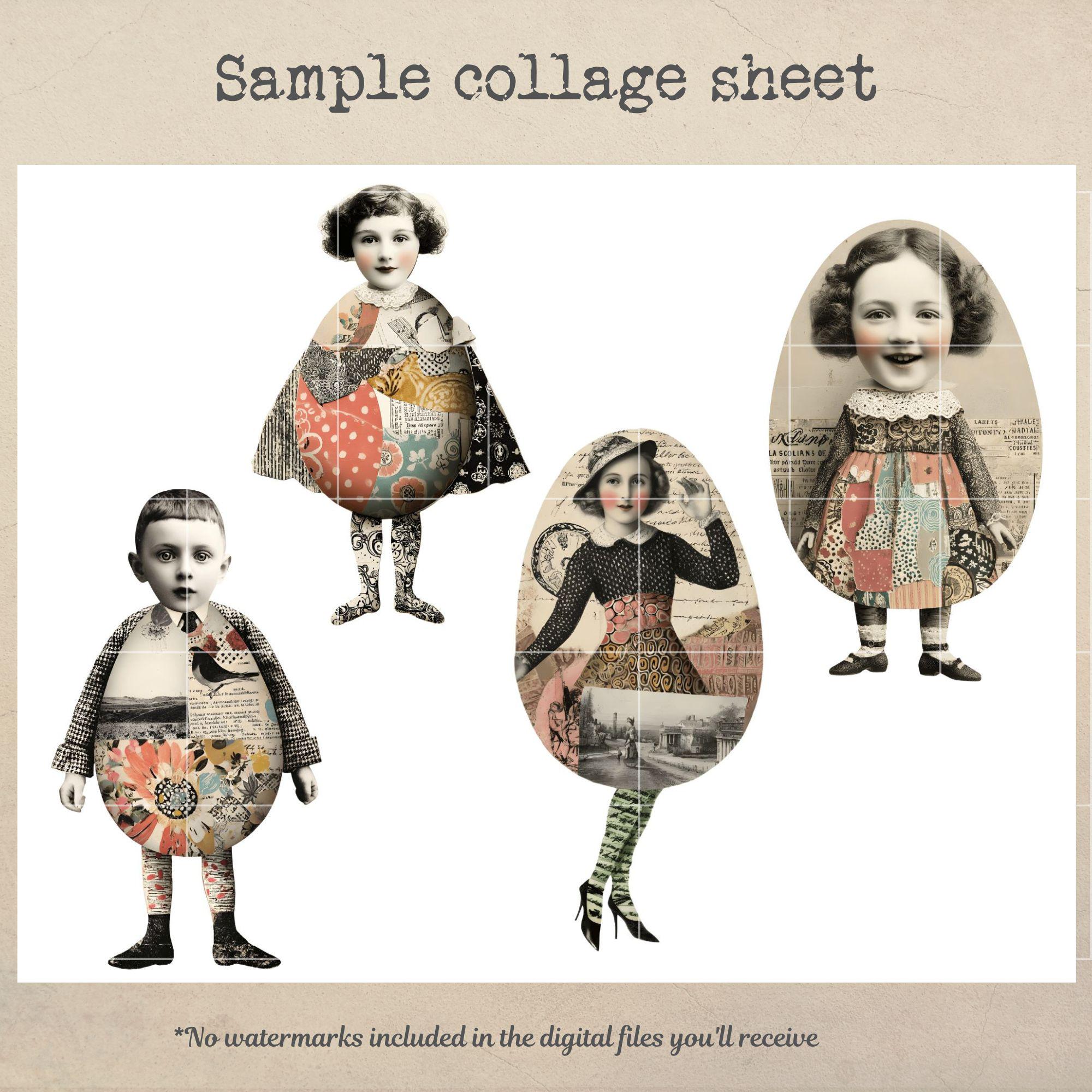 Easter Egg Art Dolls: Whimsical Clipart for Collage, Junk Journals ...