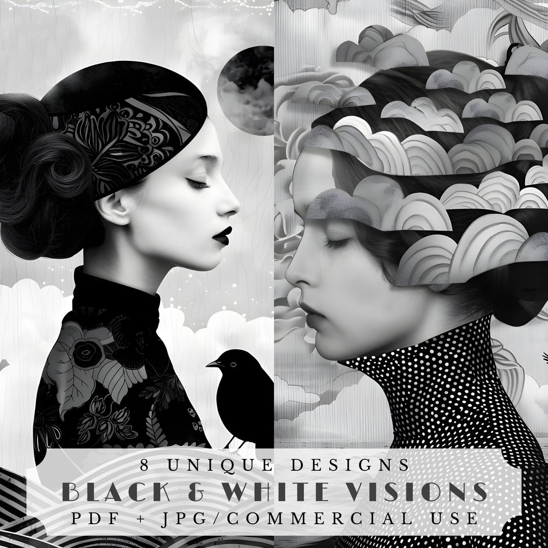 Black & White Visions, Noir Junk Journal Pages, Printable Collage Sheet ...