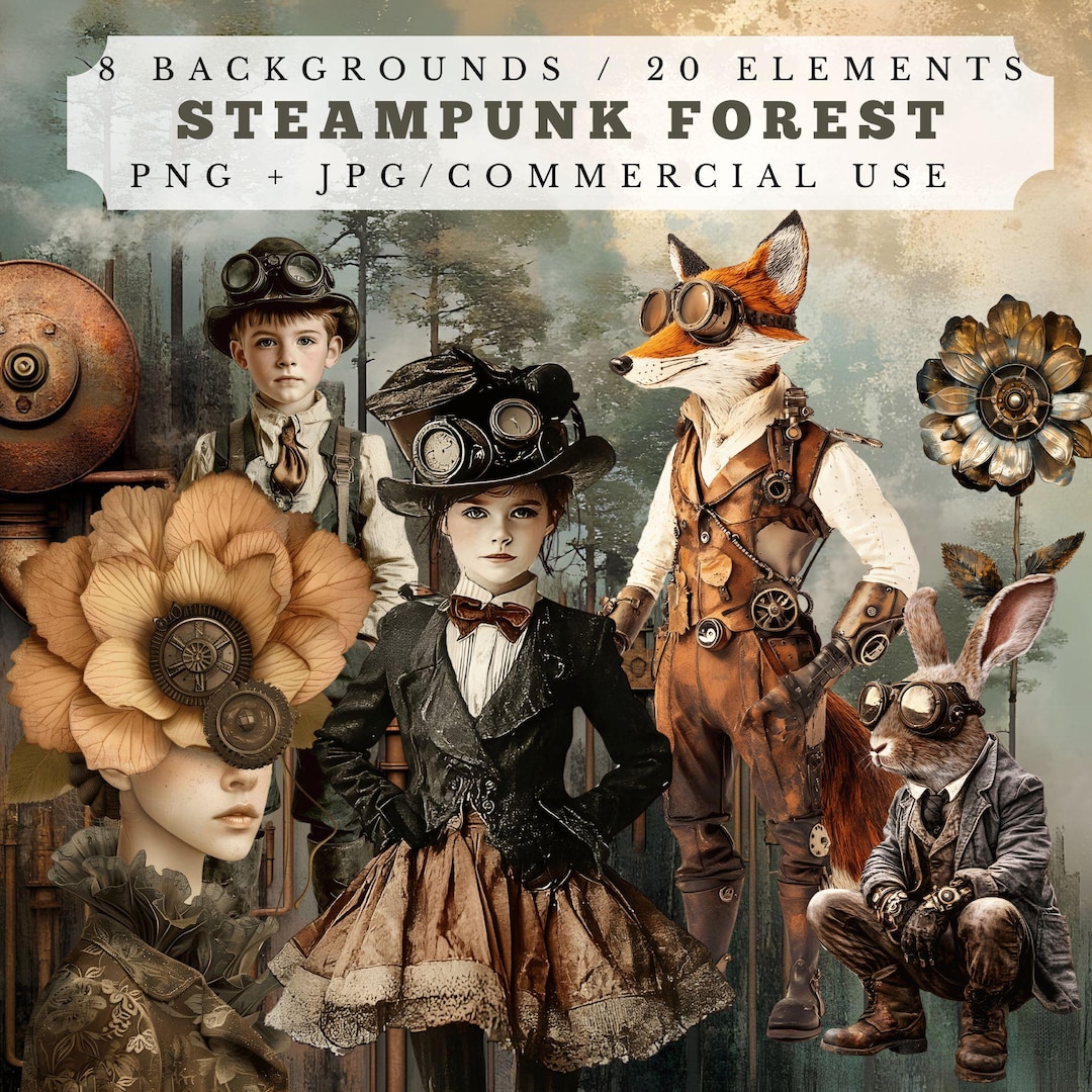 Steampunk Forest Collage, Junk Journal Ephemera (digital) - Etsy
