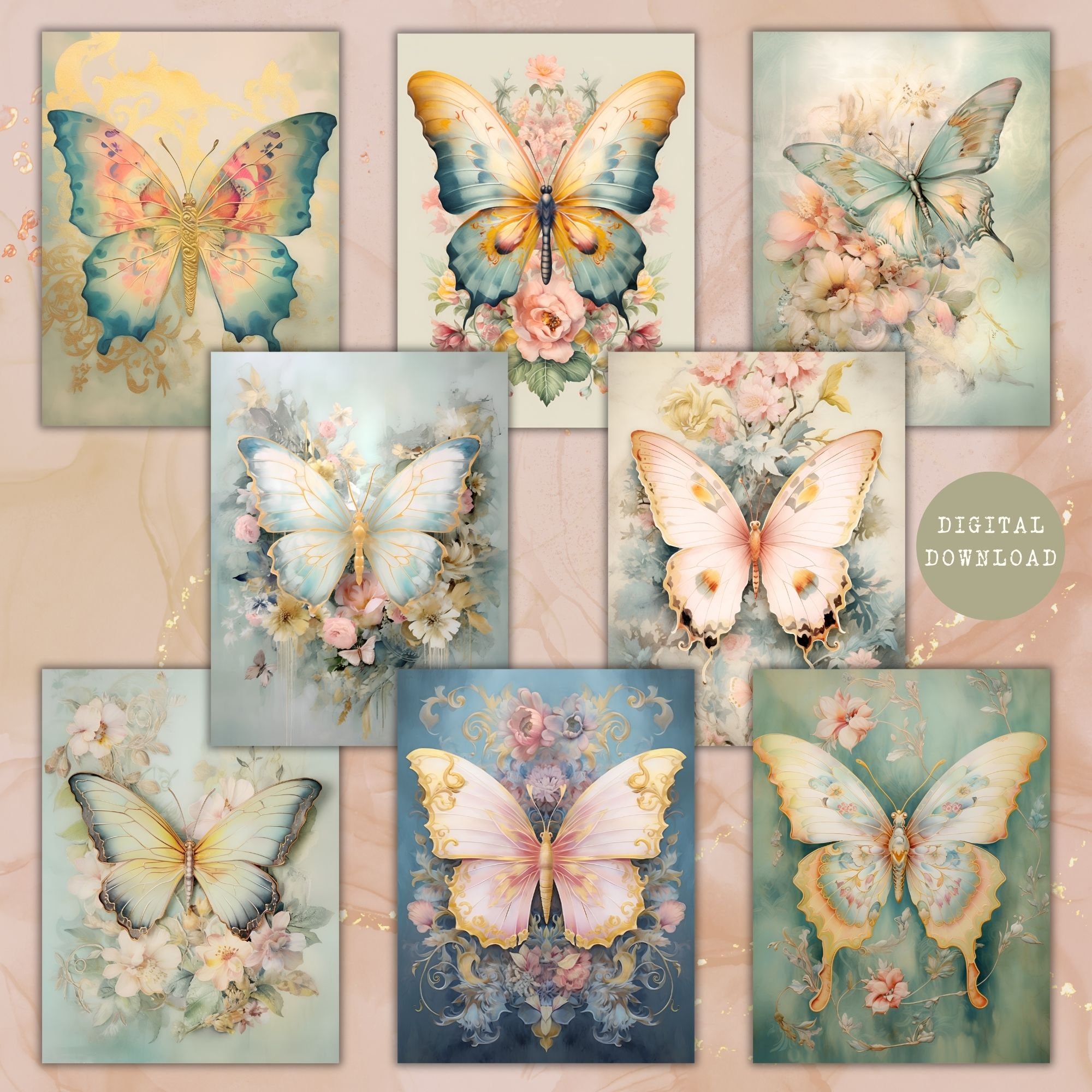 Dreamy Butterflies ATC Rococo Style Journaling Papers - Etsy