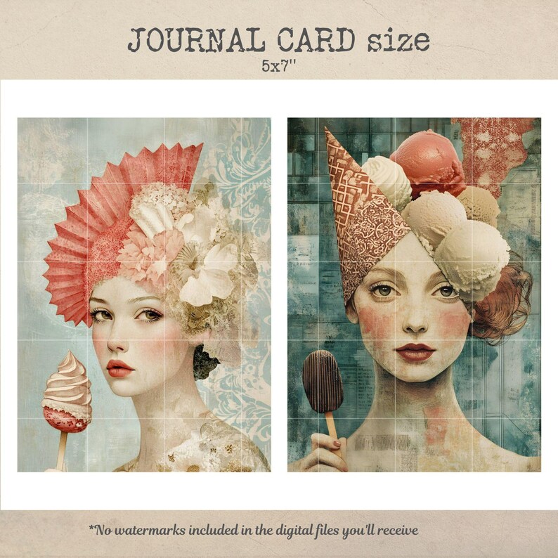 Surreal Ice-cream Portrait Collage Papers: Whimsical Junk Journal ...