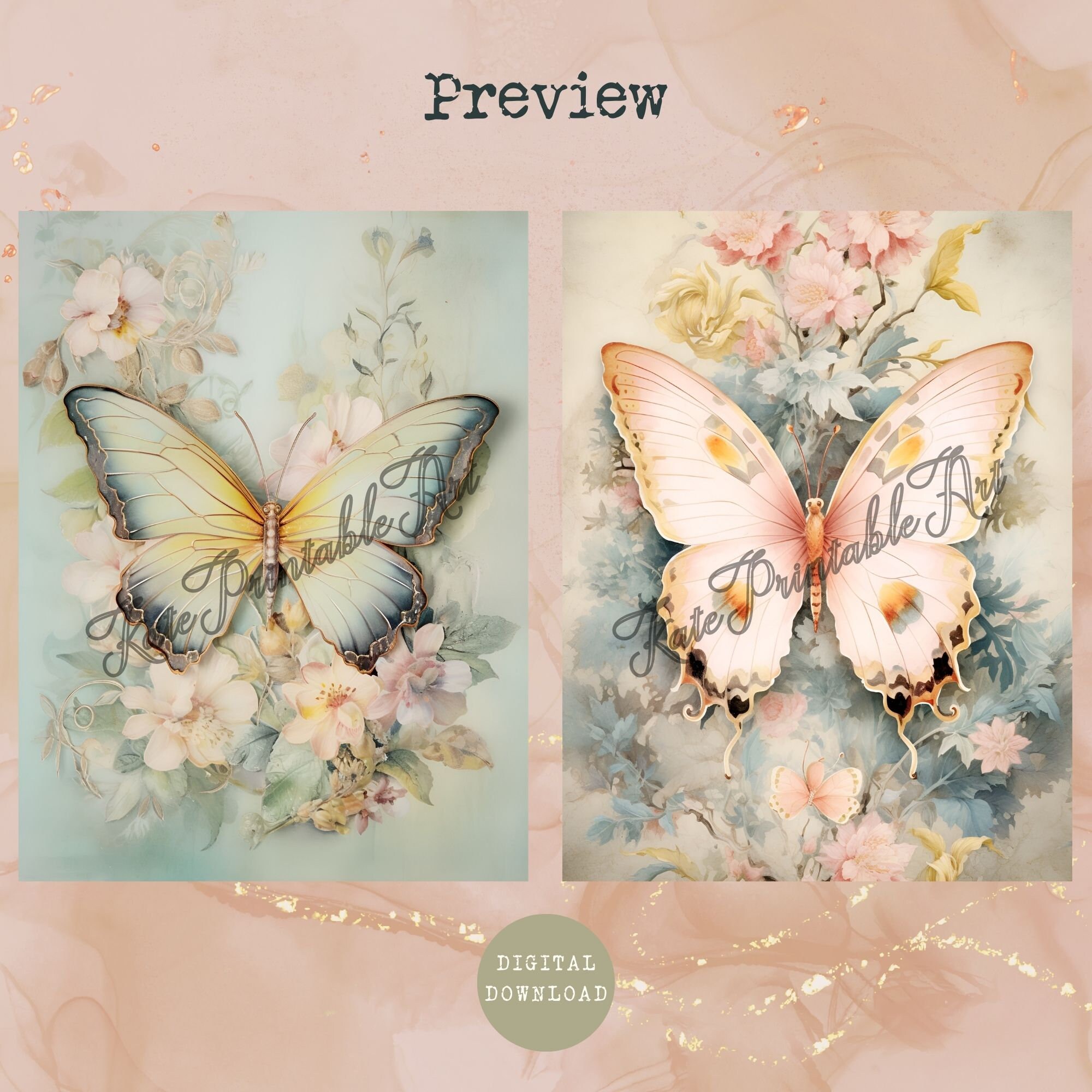 Dreamy Butterflies ATC Rococo Style Journaling Papers - Etsy
