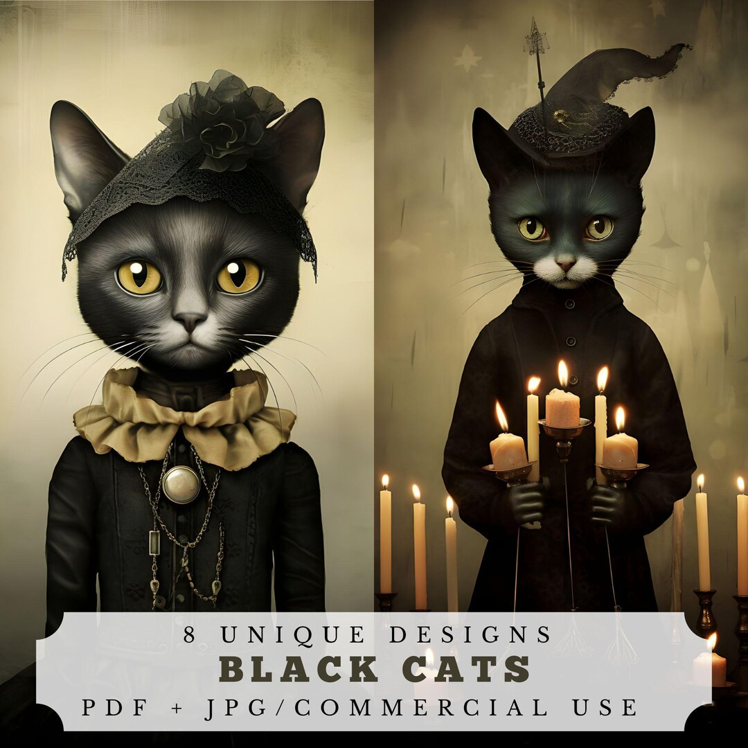 Halloween Black Cat Junk Journal Pages, Spooky Printable Ephemera (PDF ...