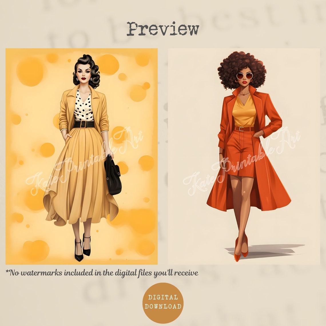 Retro Fashion Journal Cards, Retro Outfits Collage Sheet, Printable ...