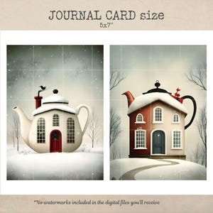 Winter Teapot Houses, Whimsical Christmas Junk Journal Papers, Digital ...