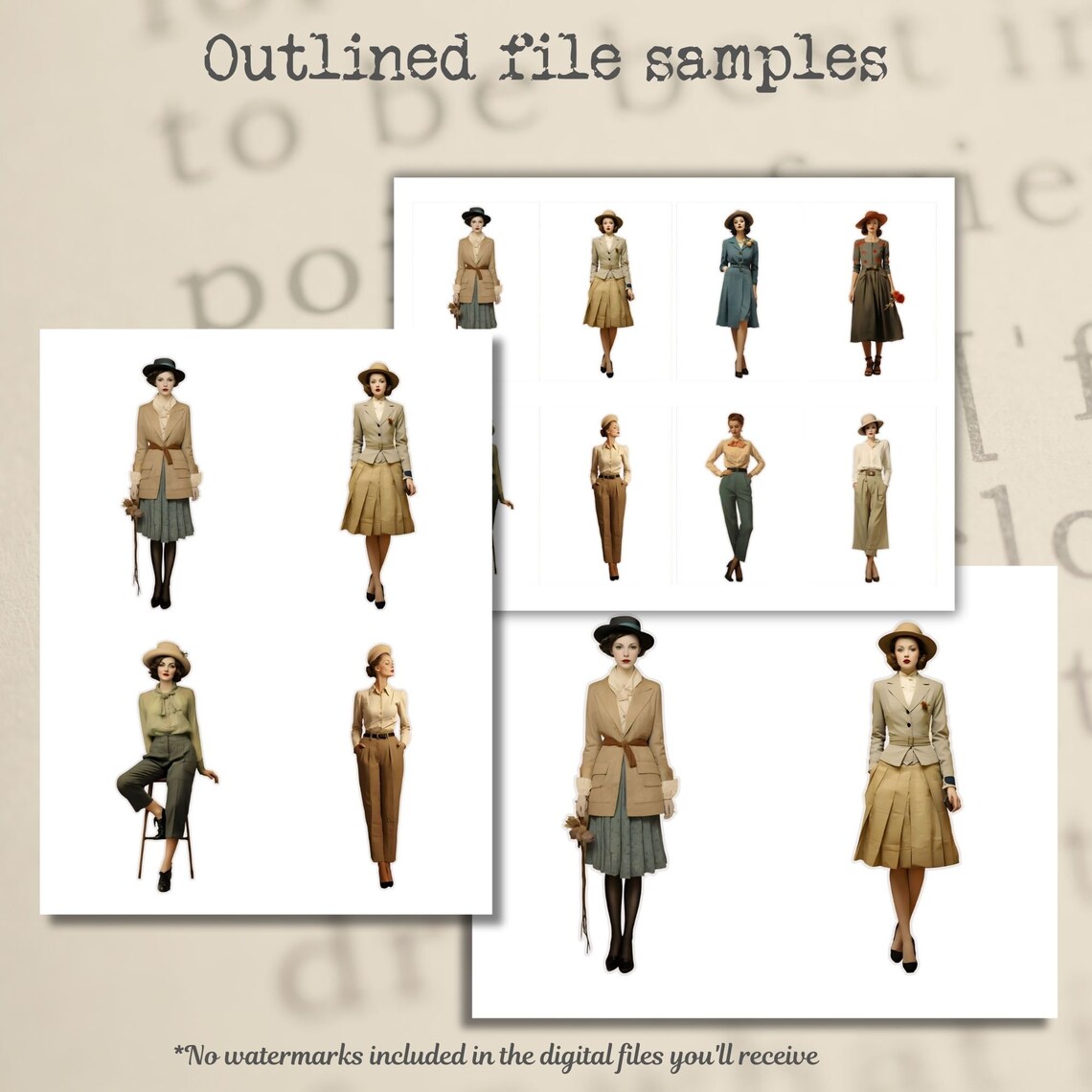 1940s Fashion Collage Sheet: Retro Outfit Ephemera for Junk Journals ...