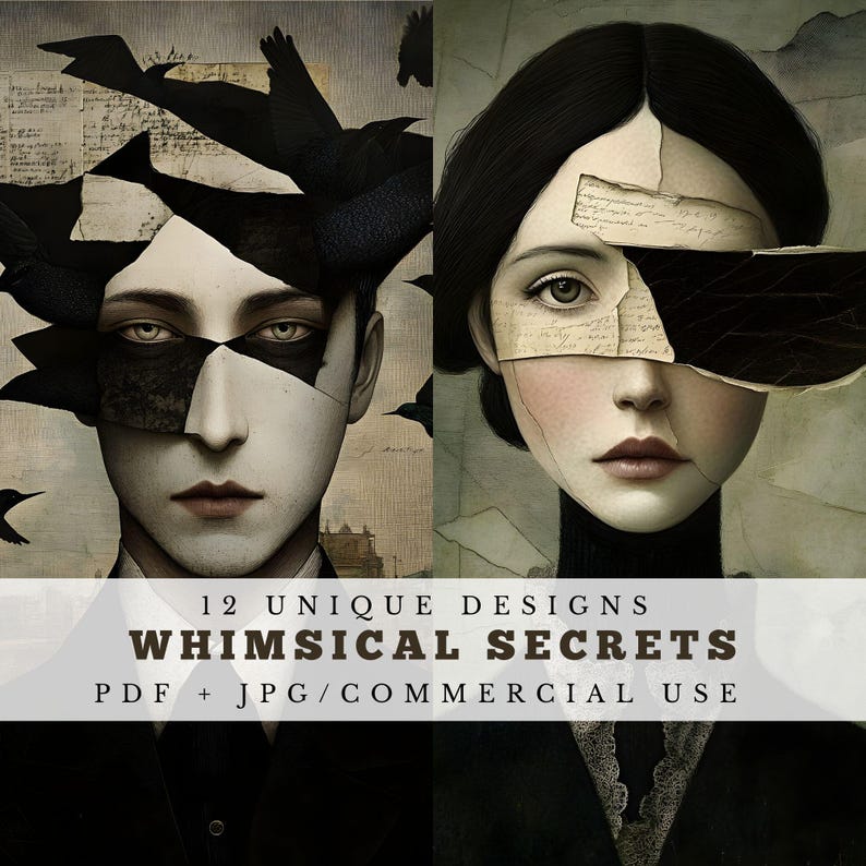 Whimsical Secrets, Dark Surreal Portraits, Printable Scrapbook Ephemera ...