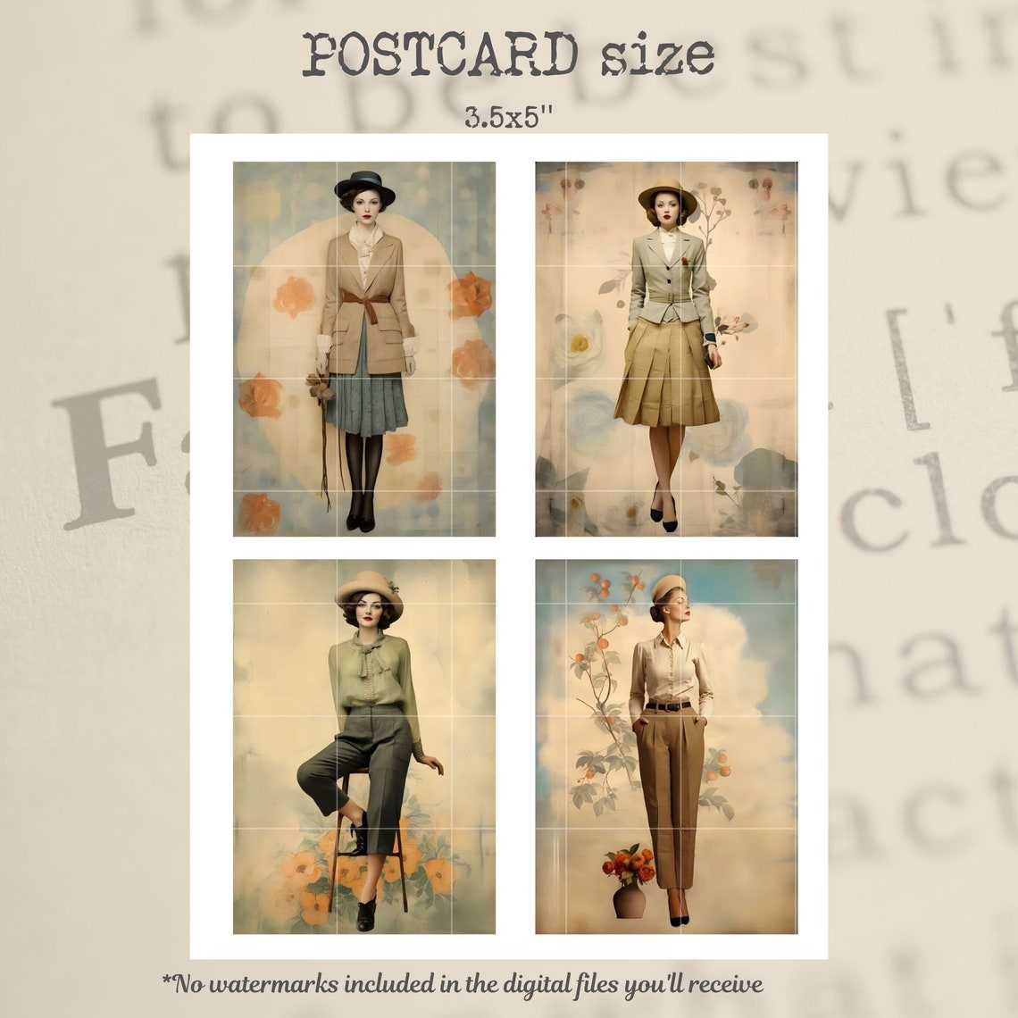 1940s Fashion Collage Sheet: Retro Outfit Ephemera for Junk Journals ...
