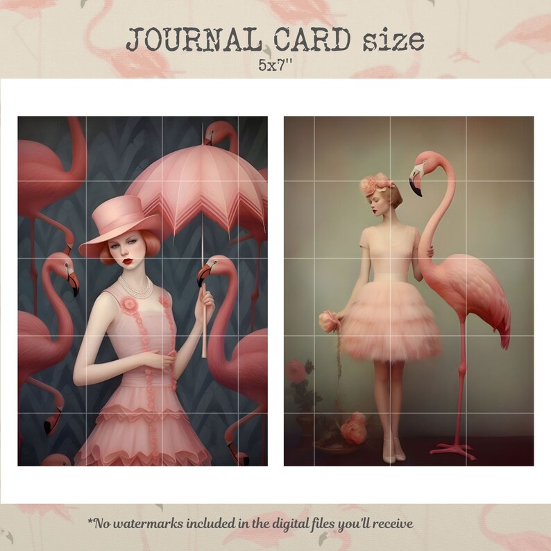 Flamingo Ephemera Cards | Printable Junk Journal Supplies (digital ...