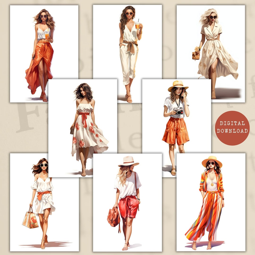 Summer Fashion, Printable Summer Outfits, Junk Journal Scrapbook ...