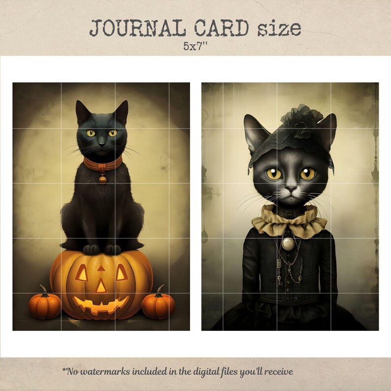 Black Cats, Halloween Printable Junk Journal Pages, Spooky Ephemera for ...