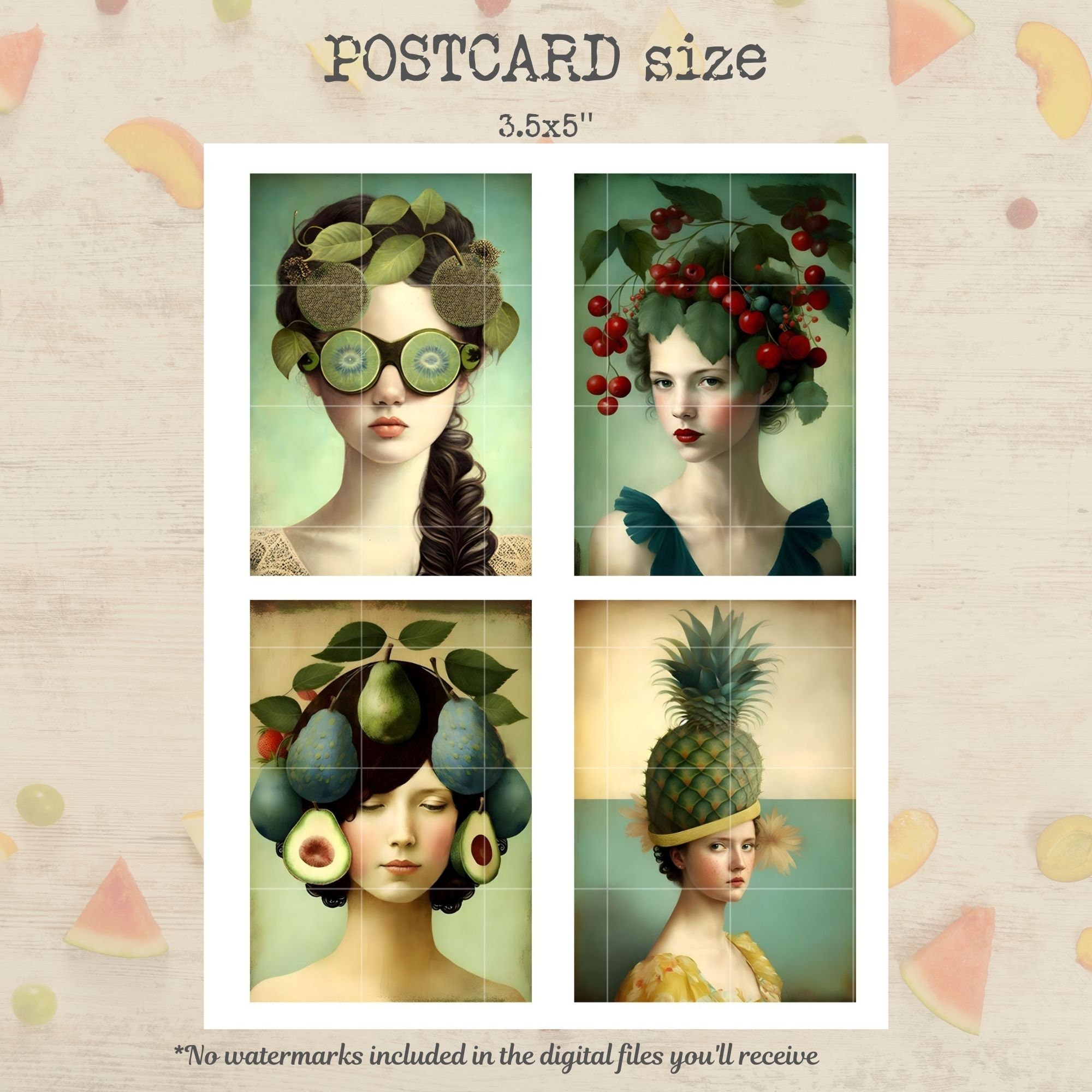 Surreal Portraits - Summer Fruits ATC Cards | Vintage Journaling Cards ...