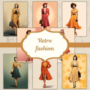 Retro Fashion Journal Cards, Retro Outfits Collage Sheet, Printable ...