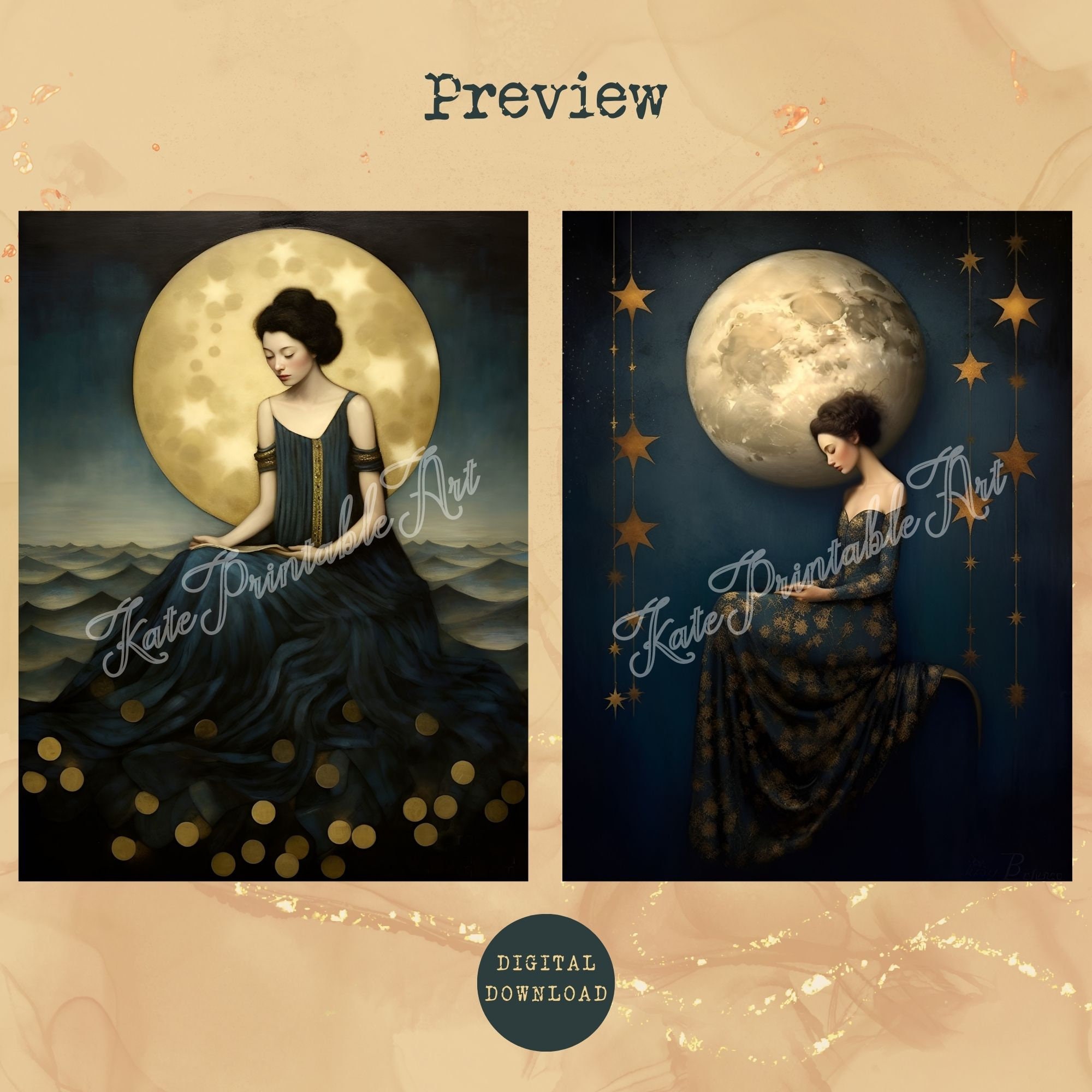 Gold Moon ATC Lunar Magic Night Sky Printable Ephemera - Etsy