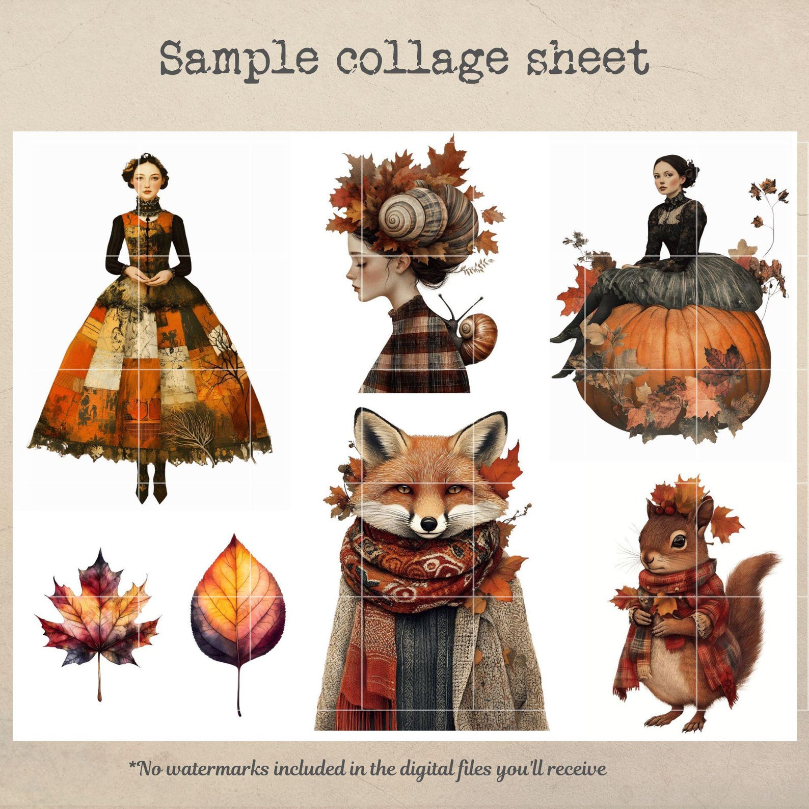 Autumn Whimsy Clipart, Fall Collage Backdrops (digital Download) - Etsy