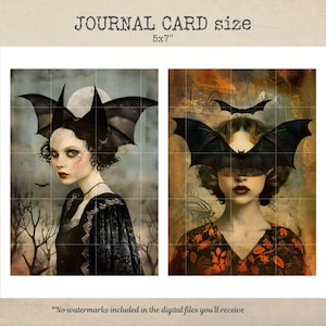 Gothic Bat Queens, Surreal Junk Journal Kit, Bat Digital Papers, Dark ...