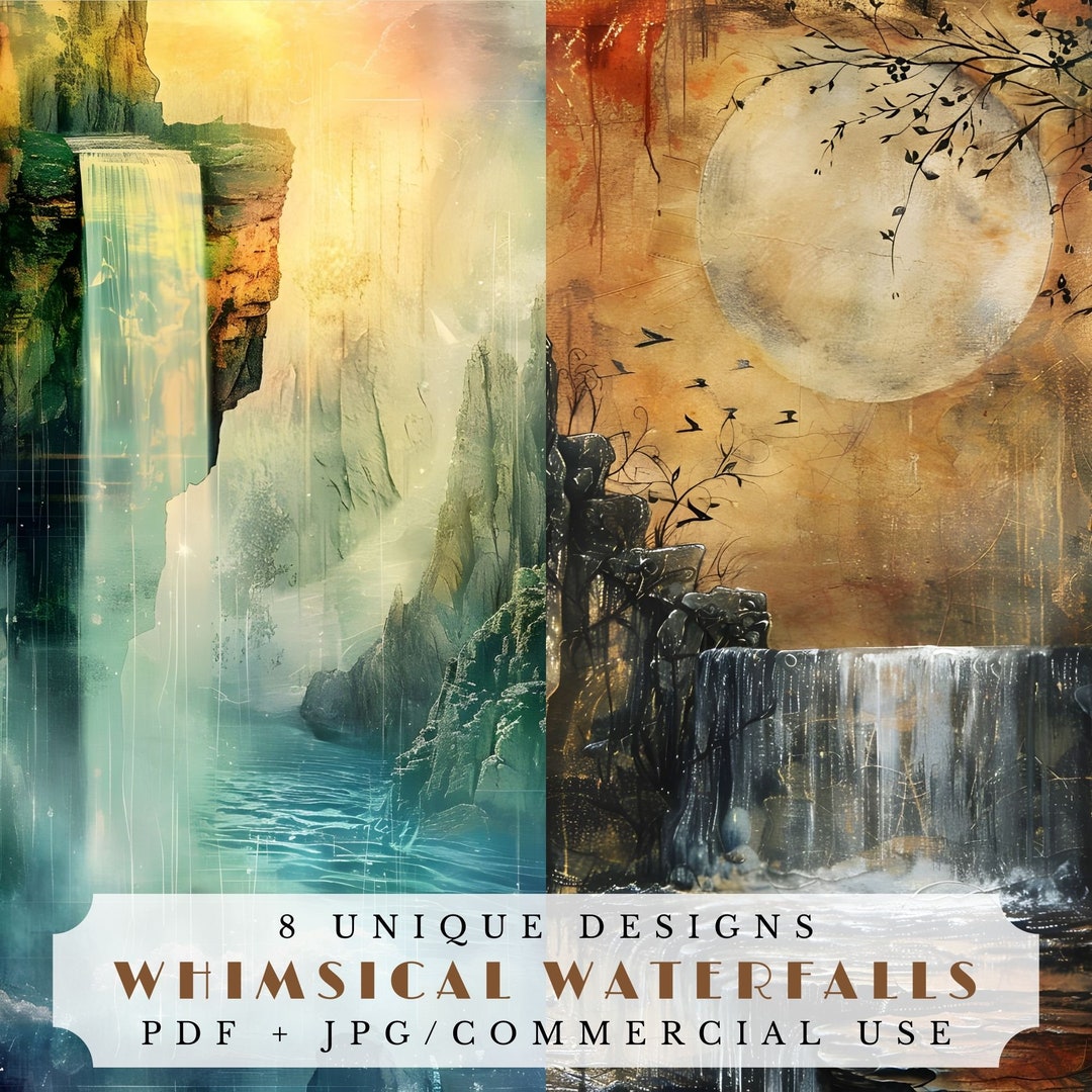 Whimsical Waterfalls, Spring Junk Journal Pages, Digital Collage Sheet ...
