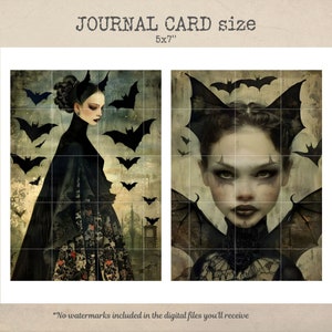 Gothic Bat Queens, Surreal Junk Journal Kit, Bat Digital Papers, Dark ...