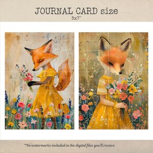 Fox in Flowerland, Whimsical Spring Junk Journal Pages, Digital Collage ...