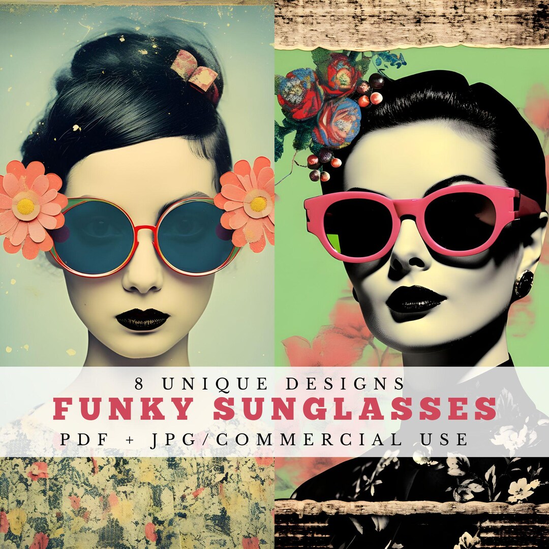 Funky Sunglasses, Retro Junk Journal Pages, Printable Ephemera for ...