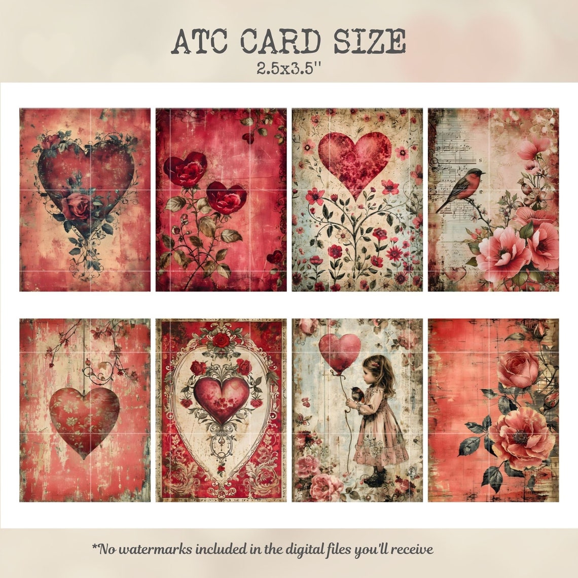 Grunge Valentine Papers, Printable Junk Journal Pages, Digital Ephemera ...