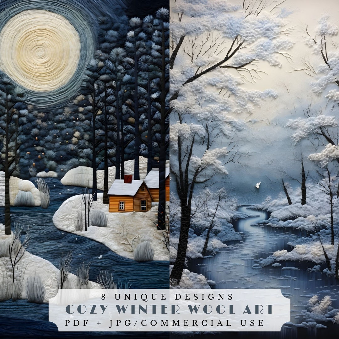 Cozy Winter Wool Art, Unique Textured Printable Images for Junk ...