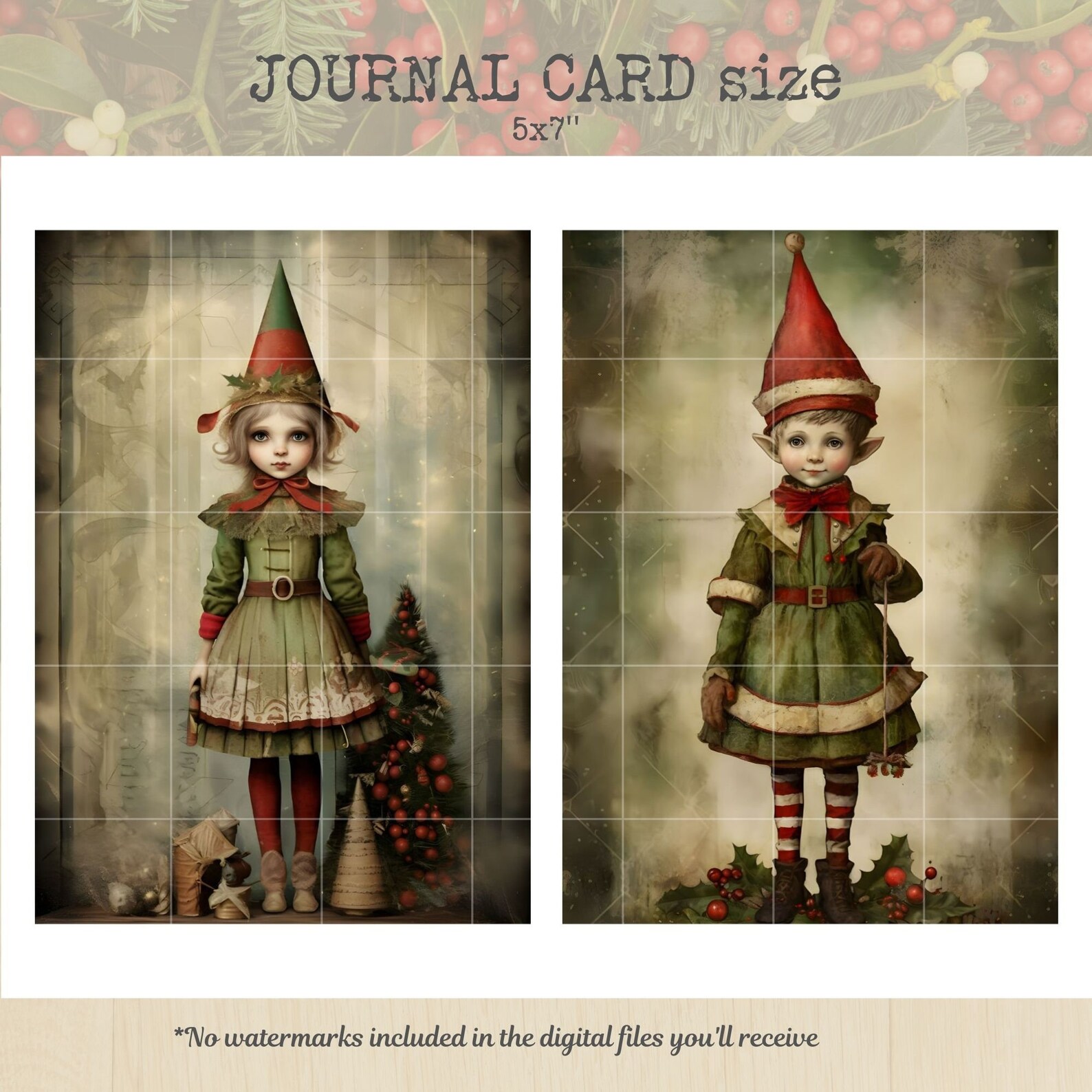 Christmas Elves Junk Journal Pages, Printable Xmas Ephemera (PDF & JPG ...