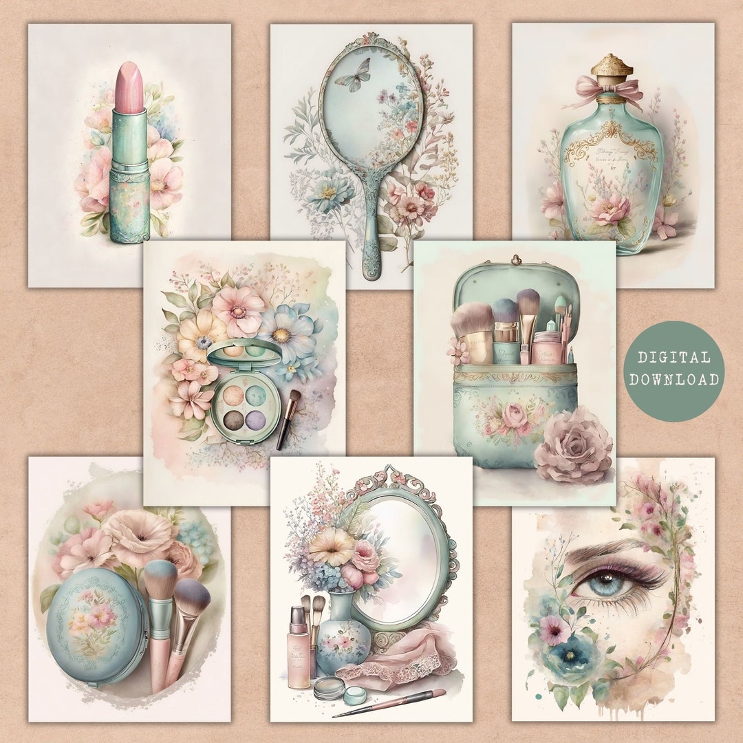 Beauty ATC Cards | Makeup Collage Sheet | Vintage Printable Ephemera ...