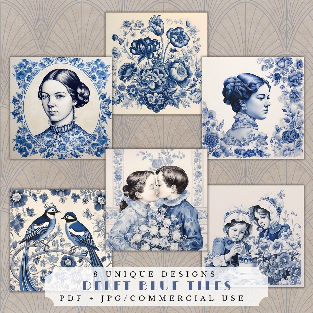Vintage Delft Blue Tiles ATC Card | Dutch Art Collage Sheet | Printable ...