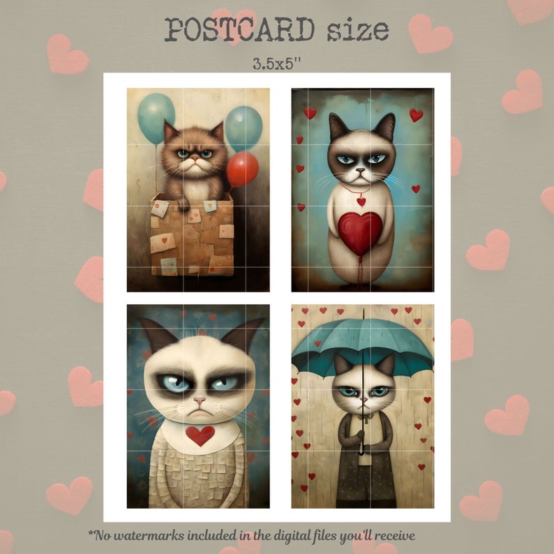 Grumpy Valentine Cats Junk Journal Pages, Printable Ephemera (PDF) - Etsy