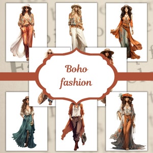 Boho Fashion, Printable Boho Outfits, Junk Journal Scrapbook Supplies ...