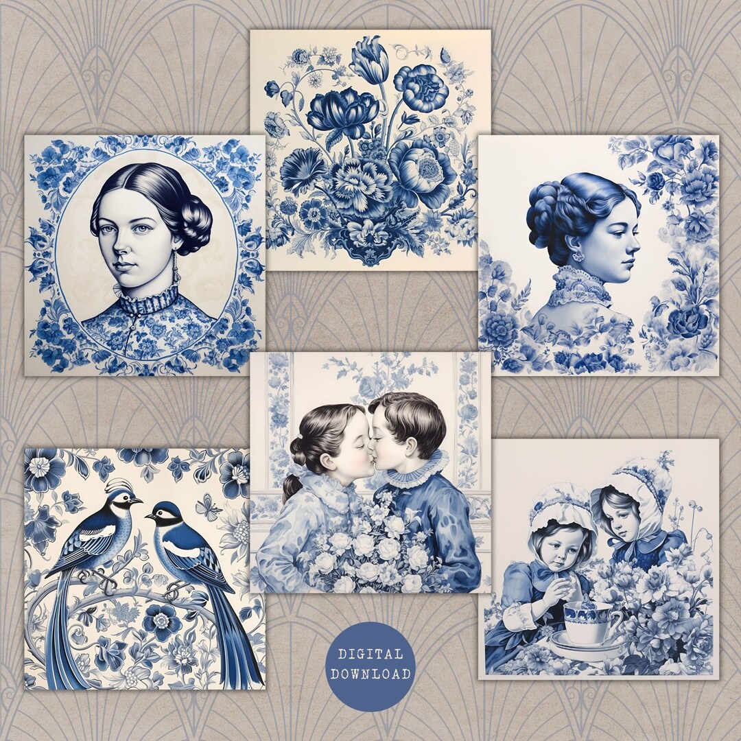 Vintage Delft Blue Tiles ATC Card Dutch Art Collage Sheet - Etsy