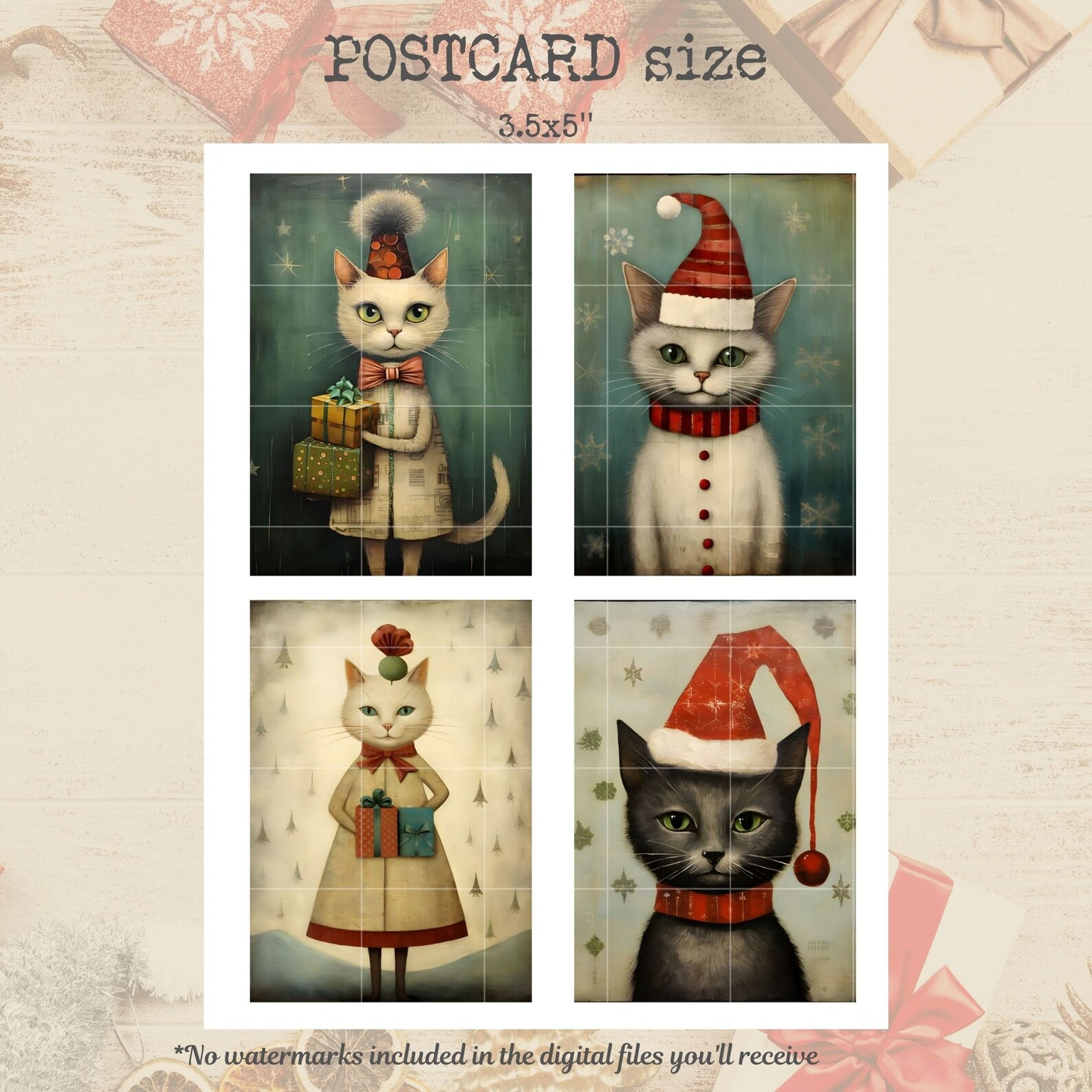 Quirky Christmas Cats, Printable Junk Journal Pages, Digital Ephemera ...