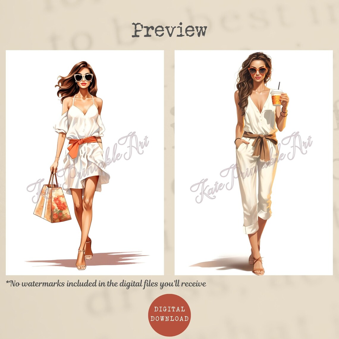 Summer Fashion, Printable Summer Outfits, Junk Journal Scrapbook ...